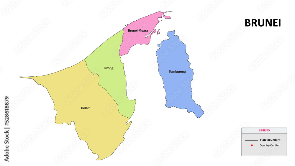 Brunei Map. State and district map of Brunei. Detailed colorful map of ...