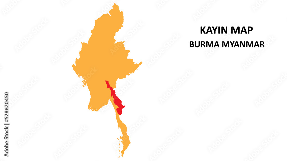 Kayin State and regions map highlighted on Burma myanmar map. Stock ...