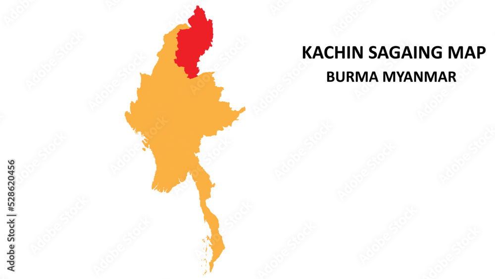 Kachin State and regions map highlighted on Burma myanmar map. Stock ...