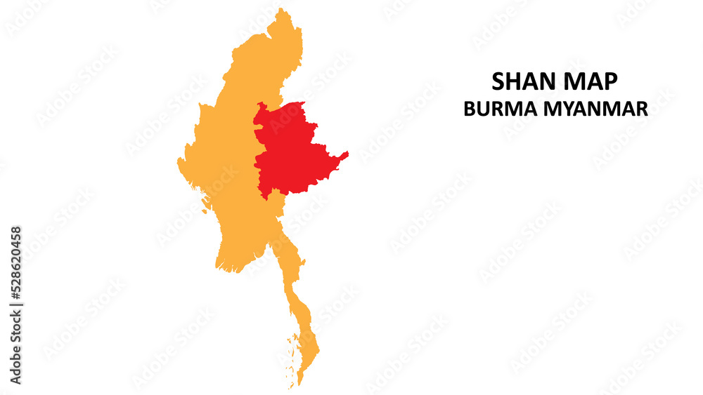 Shan State and regions map highlighted on Burma myanmar map. Stock Illustration | Adobe Stock