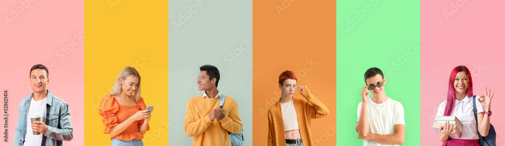 Set of teenagers on colorful background Stock Photo | Adobe Stock