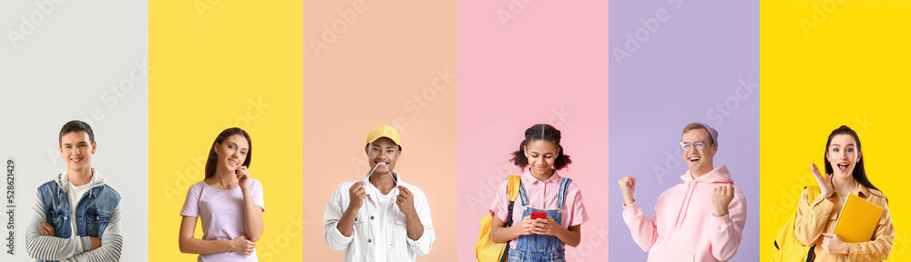 Set of teenagers on colorful background Stock Photo | Adobe Stock