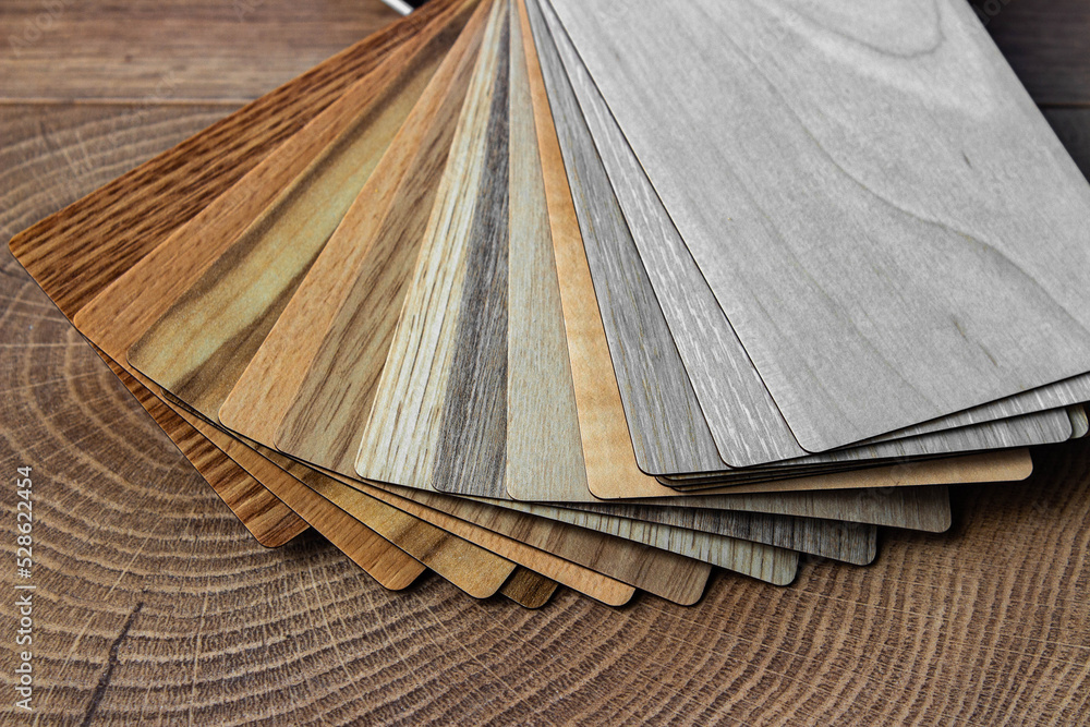 Sample of wood laminated chipboard for furniture design on wooden ...