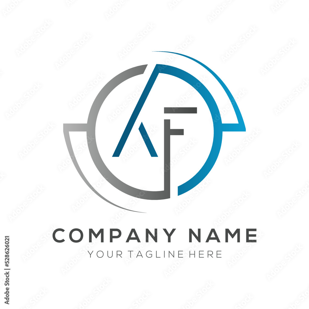 letter AF Logo Design Vector Template. Initial Blue And Silver Letter Design AF Vector ...