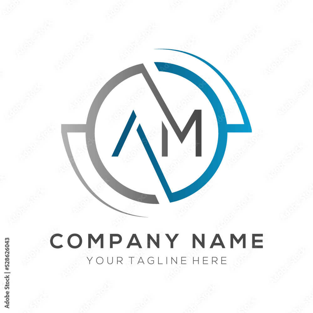 letter AM Logo Design Vector Template. Initial Blue And Silver Letter ...