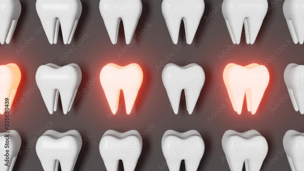 Toothache 3D loop seamless animation on grey background. White healthy ...