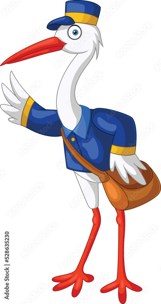 Cartoon stork postman on white background Stock Vector | Adobe Stock