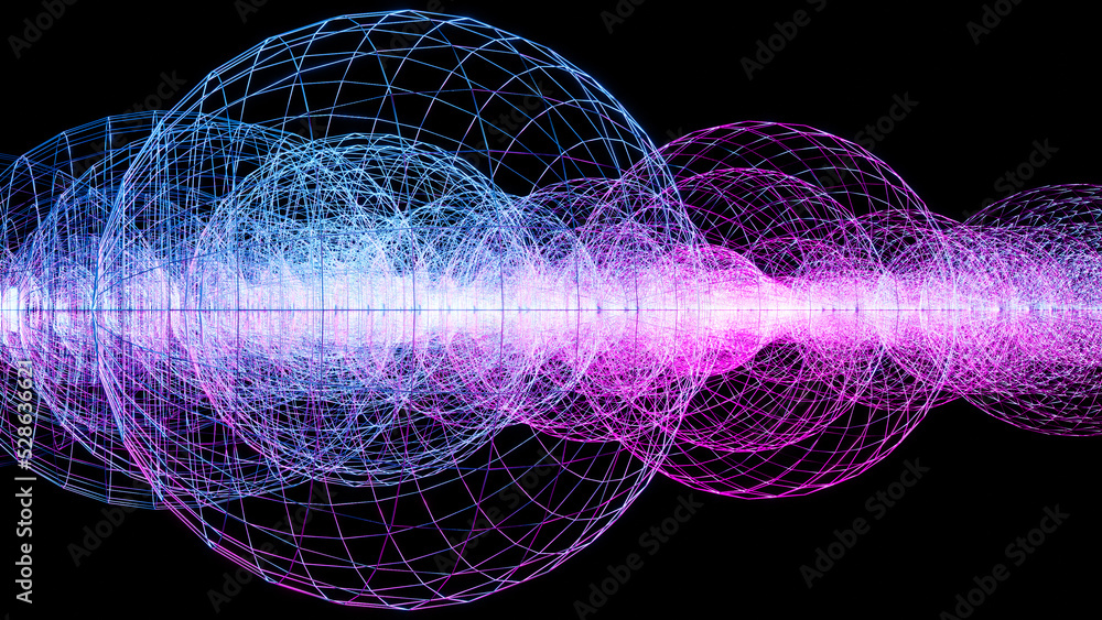 abstract background wireframe design neon color wire sphere on black ...