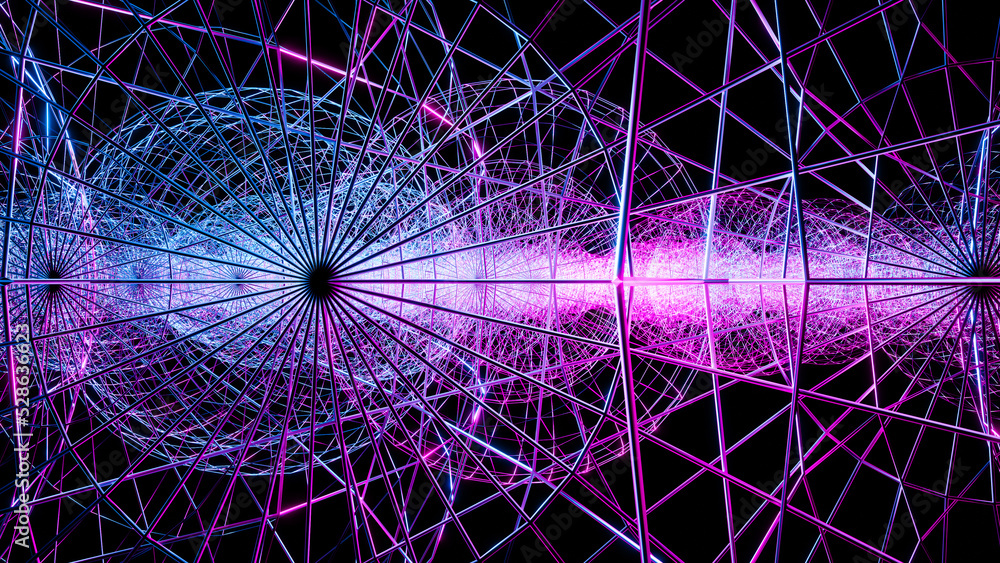 abstract background wireframe design neon color wire sphere on black ...