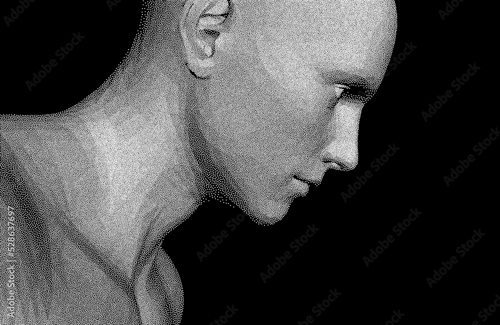 Abstract man head made from dots. Side view of dotted face background ...