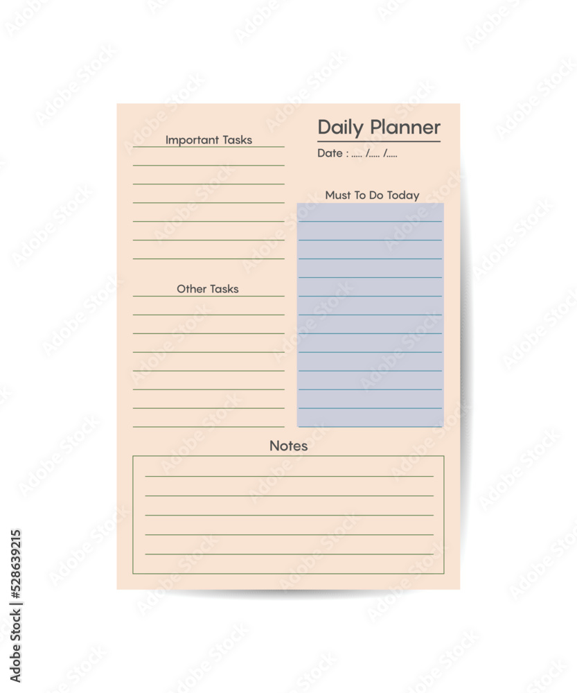 Daily planner activities worksheet design template. Printable goal ...