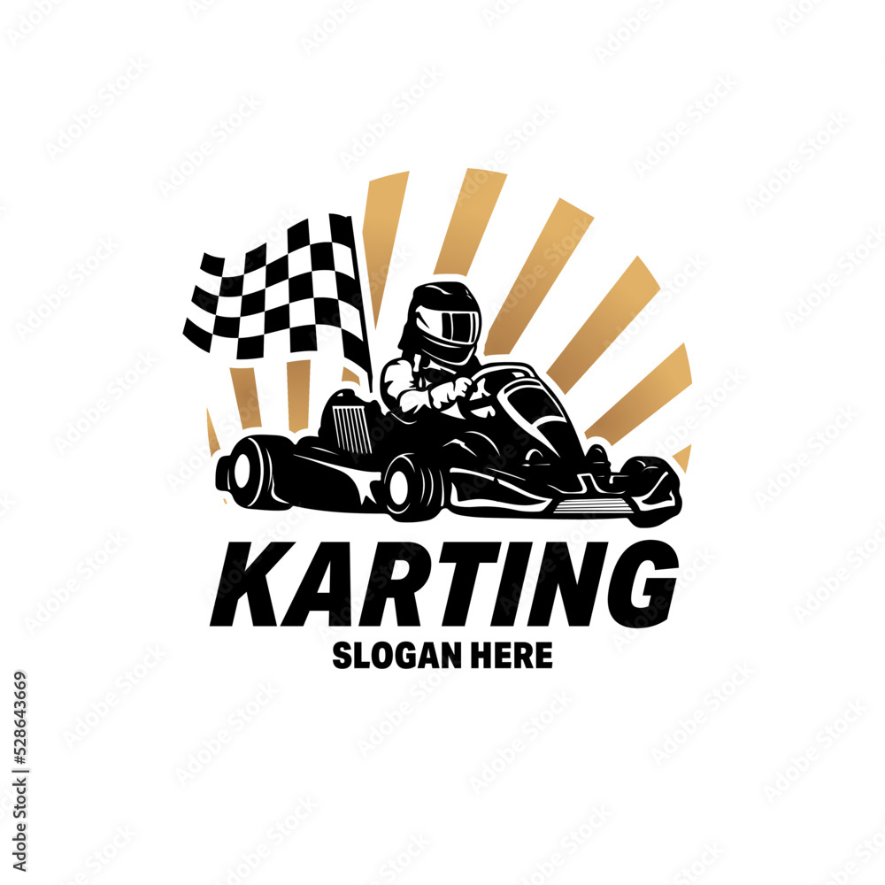 Kart Racing Emblems Logo Vector illustration. Kart racer with helmet ...