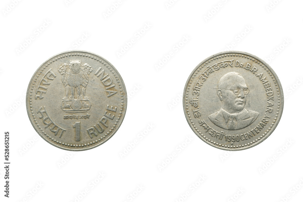 One Rupee Coin, front and back, Dr. Babasaheb Ambedkar centenary, Year ...