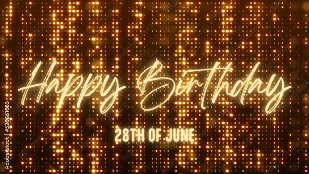4K Animated Happy Birthday 28th of June. Happy Birthday Text Animation ...