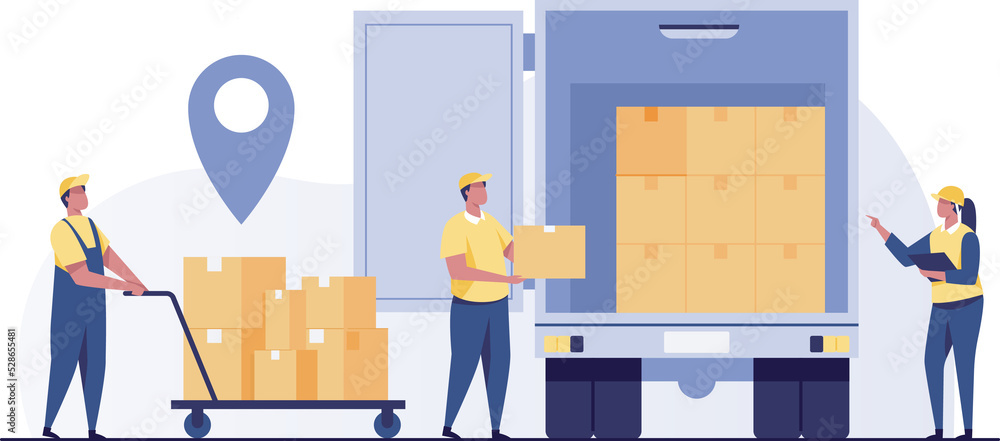 Warehouse worker unloading goods from the trucks. Warehouse workers ...