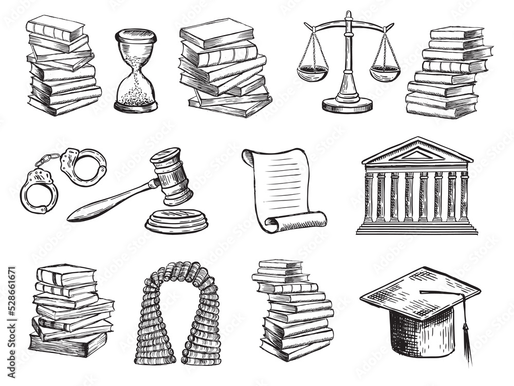 Law symbols set. Scales vector hand drawn. Stock Vector | Adobe Stock