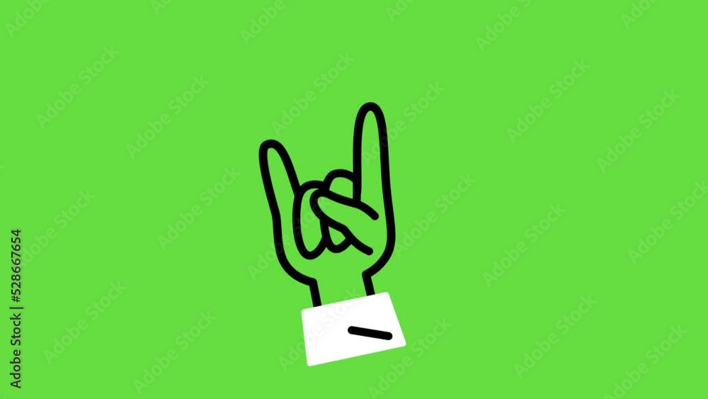 4k video of cartoon hand in rock sign on green background. Stock Video ...