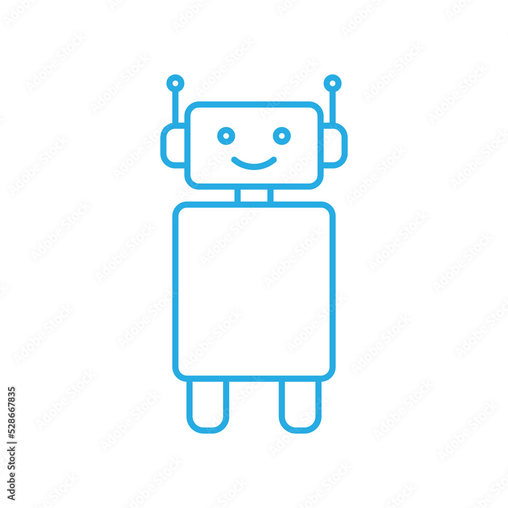 eps10 blue vector smiley face chat bot line icon isolated on white ...