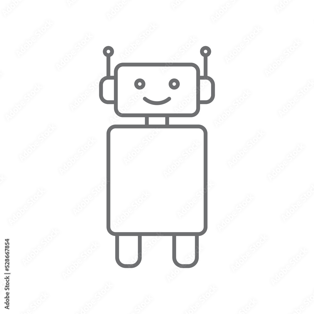 eps10 grey vector smiley face chat bot line icon isolated on white ...