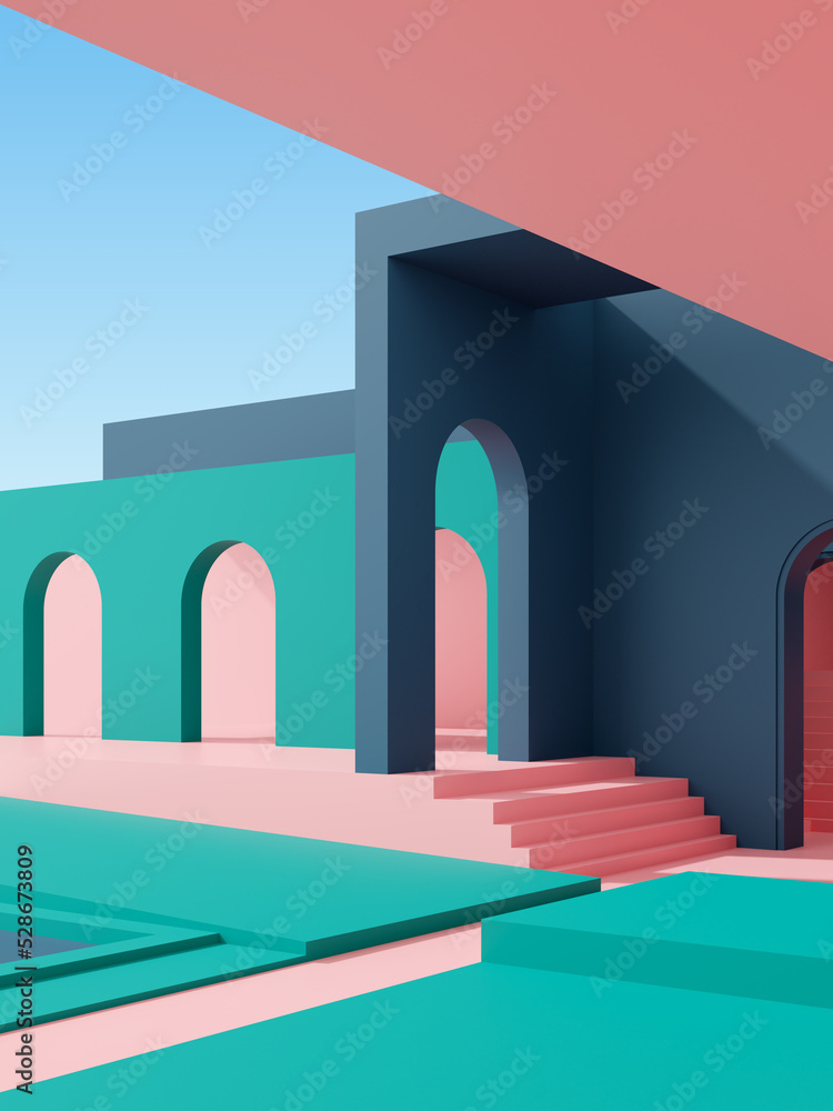 3D illustration of abstract architecture background, Minimal ...