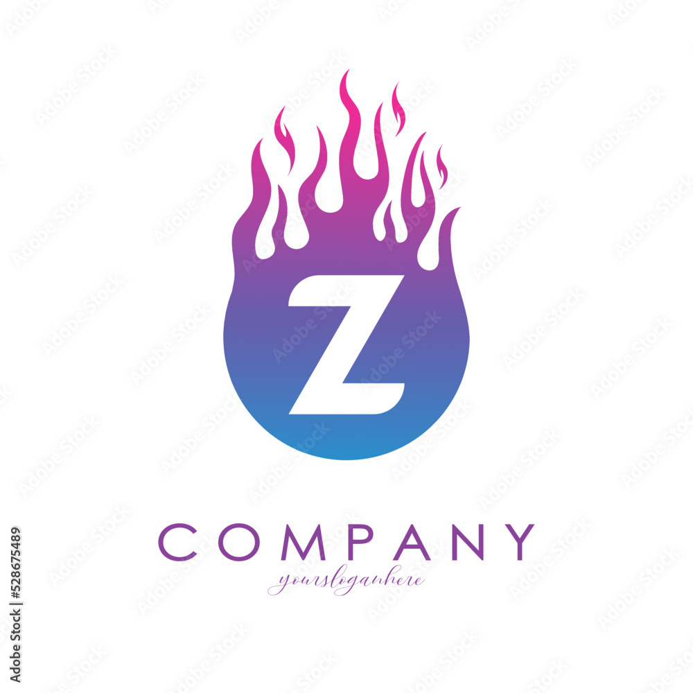 Z letter logo with purple flames design in a fireball. Fire icon ...