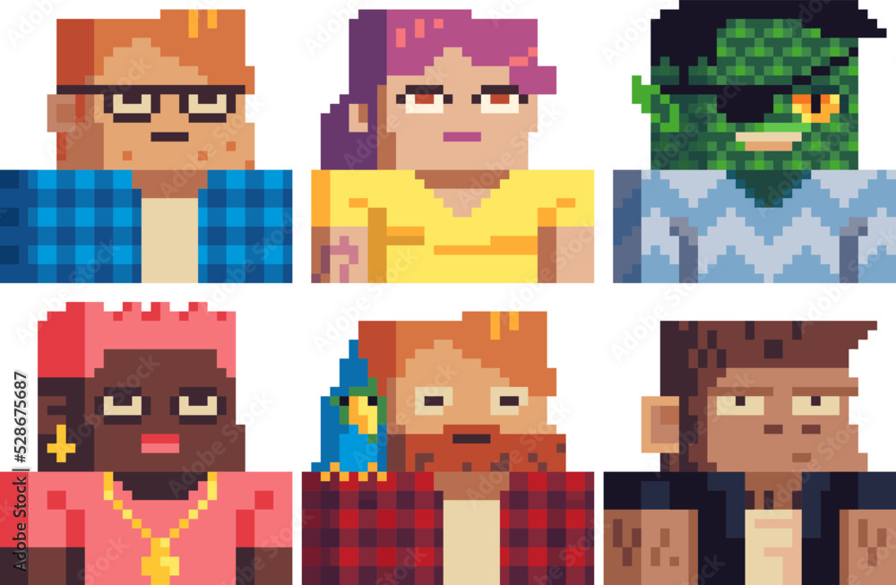 People Characters Avatars Set. Pixel art style vector illustration ...