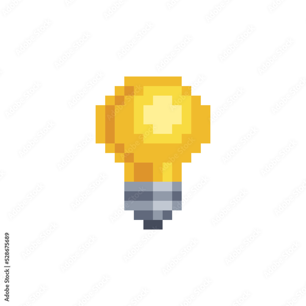 Light Bulb pixel icon. Video game 8-bit sprite. Isolated vector ...