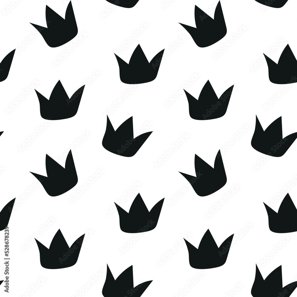 Abstract crown seamless pattern, black and white texture, hand-drawn ...