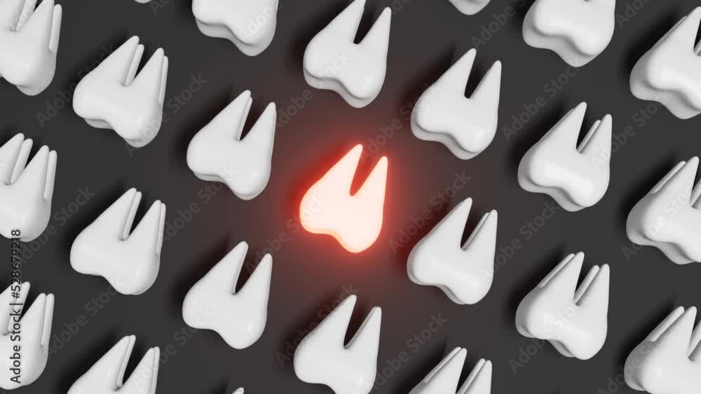 Toothache 3D loop seamless animation on grey background. White healthy ...