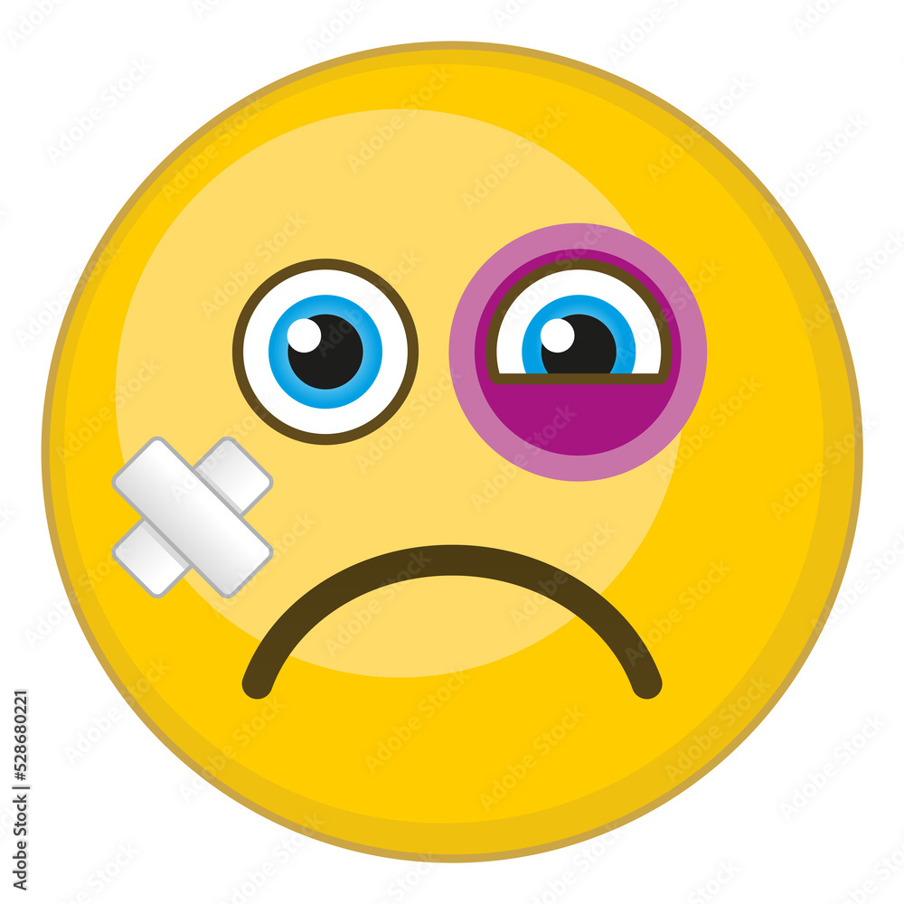 Sad face with black eye and band aid. Victim emoji Stock Illustration ...