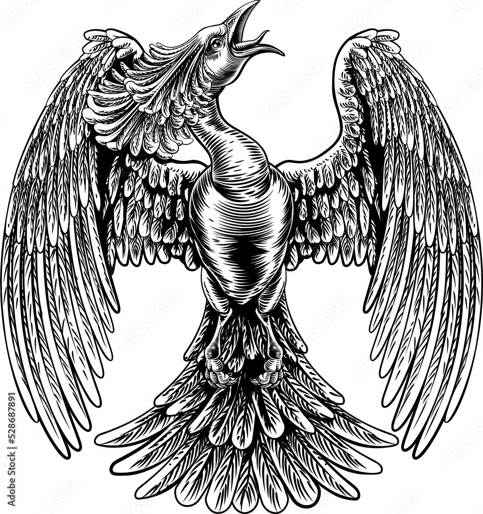 Phoenix Fire Bird in Vintage Woodcut Style Stock Illustration | Adobe Stock