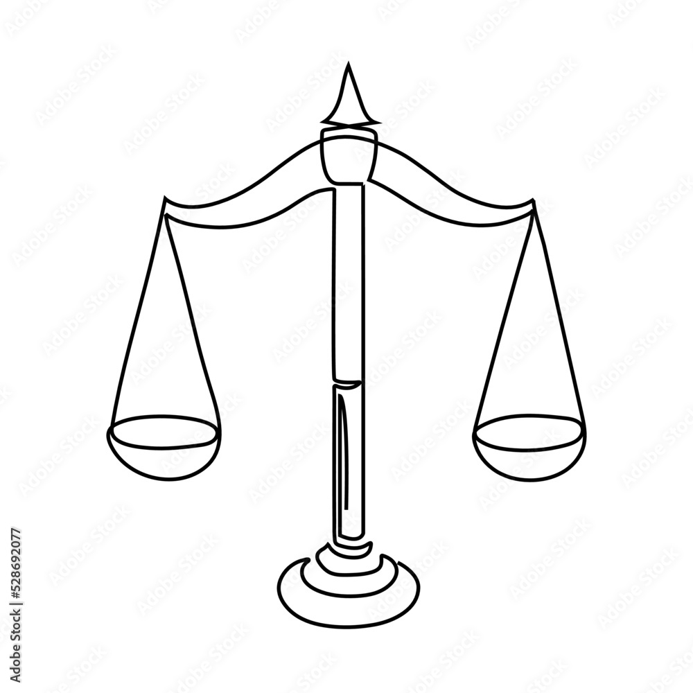 Continuous line Justice law scale icon Symbol of law measuring support ...