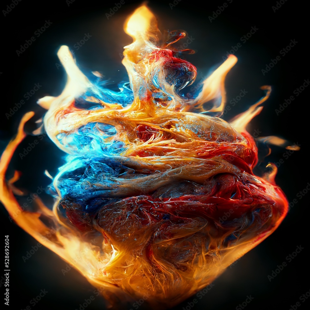 Fire heart, heart shaped fire. Burning fire on black background with ...