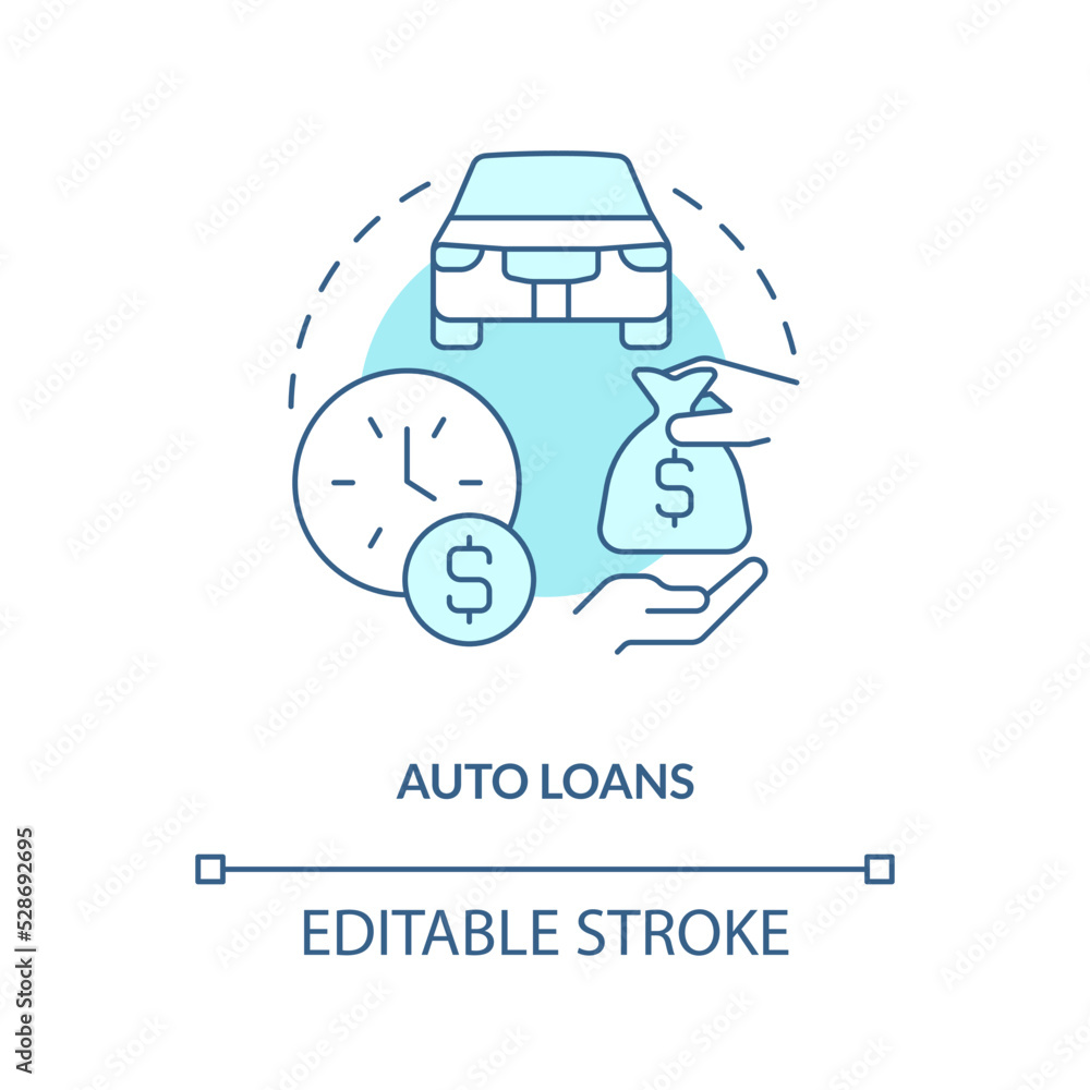 Auto loans turquoise concept icon. Bank product for customer. Financial ...