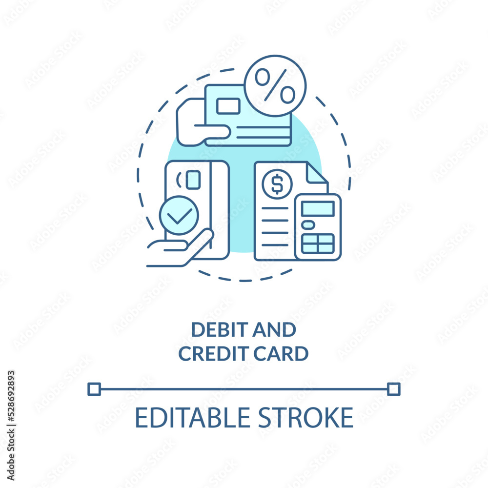 Debit and credit card turquoise concept icon. Loan and deposit accounts ...