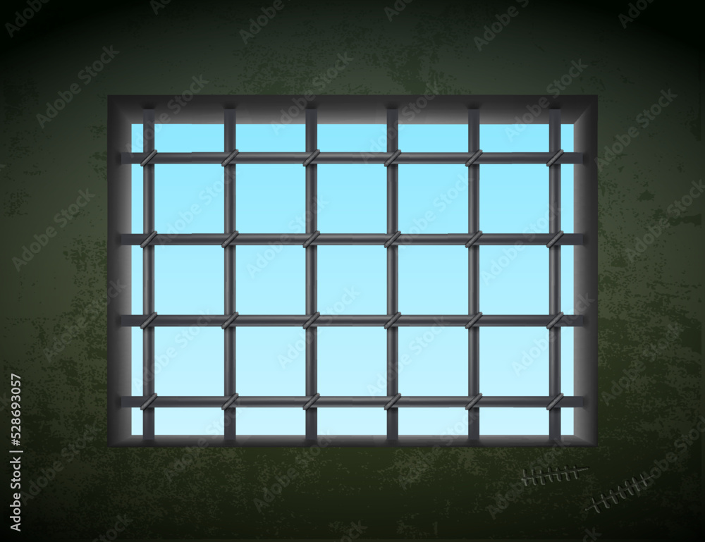 Window with metal prison bars in a prison cell. Stock Vector | Adobe Stock