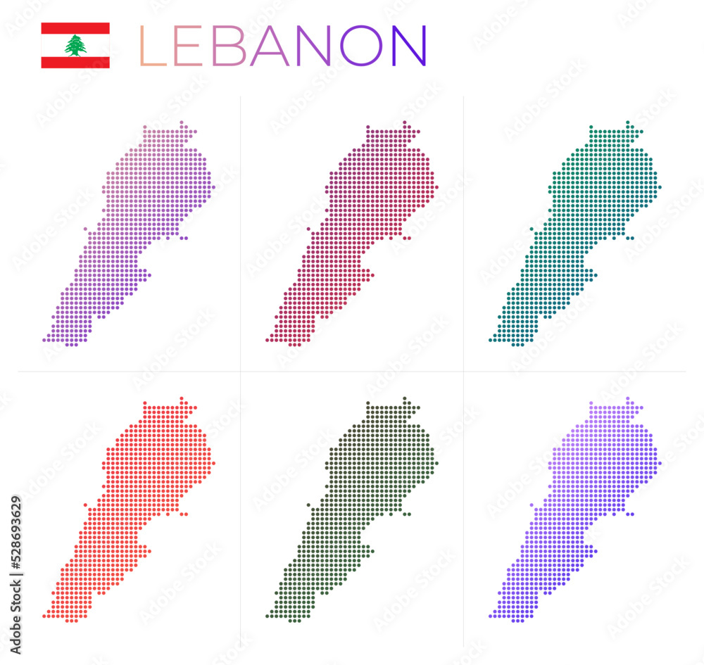Lebanon dotted map set. Map of Lebanon in dotted style. Borders of the ...