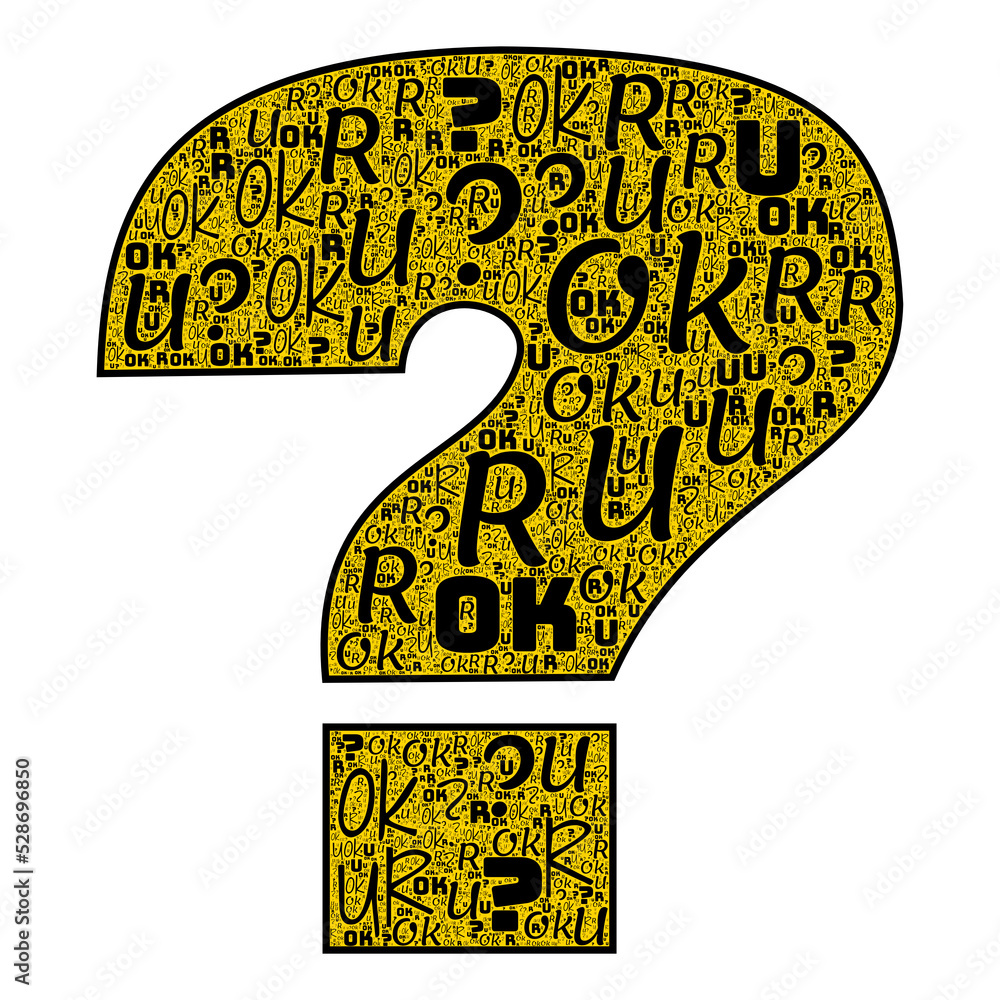 Question mark illustration with R U OK Day word cloud with colorful letters. R U OK Day is an ...