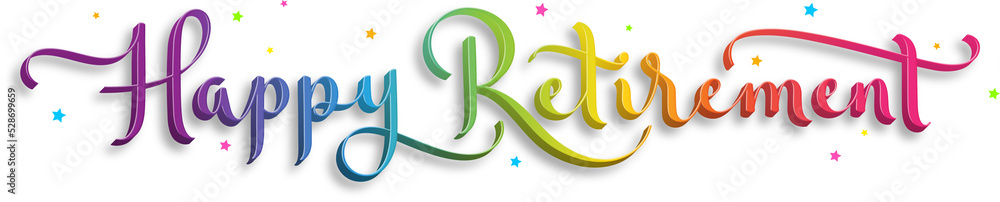 HAPPY RETIREMENT colorful gradient brush calligraphy banner with stars ...
