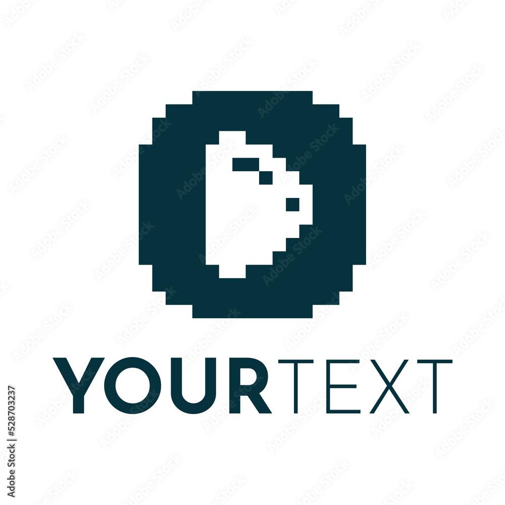 Black and white simple vector 1bit pixel art emblem of play button for ...