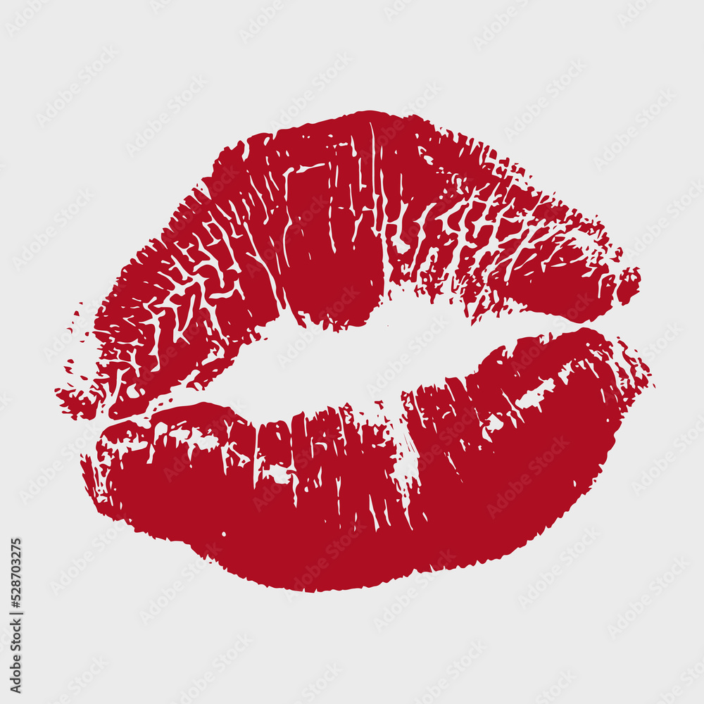 Beautiful realistic red lips kiss isolated on white background ...