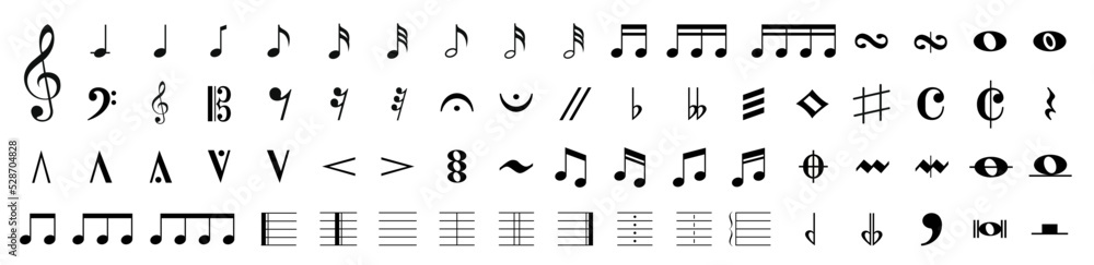 Music notes icon set. Set of musical notes. Black musical note icons ...