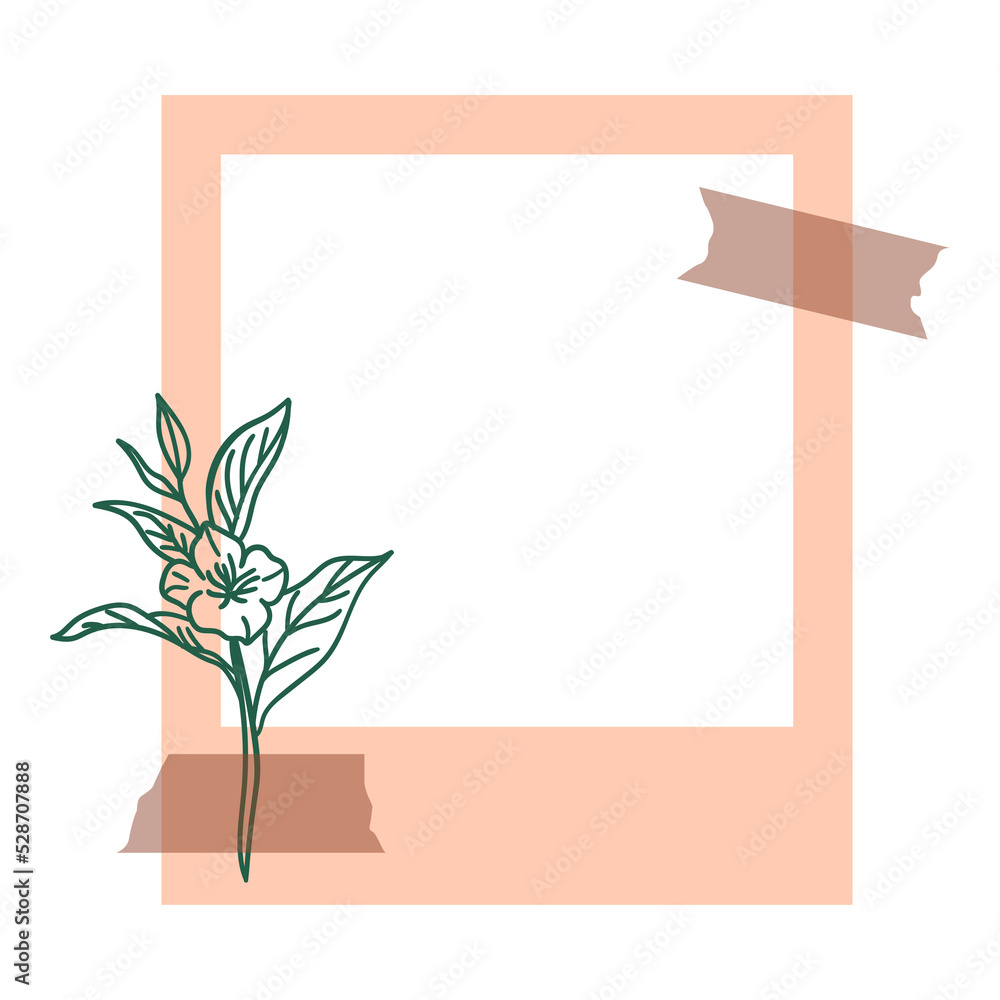 Aesthetic Pink Polaroid Frame with Floral and Tape Stock Illustration ...