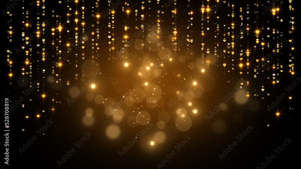 shiny glowing golden hearts and particles, bokeh luxury background ...