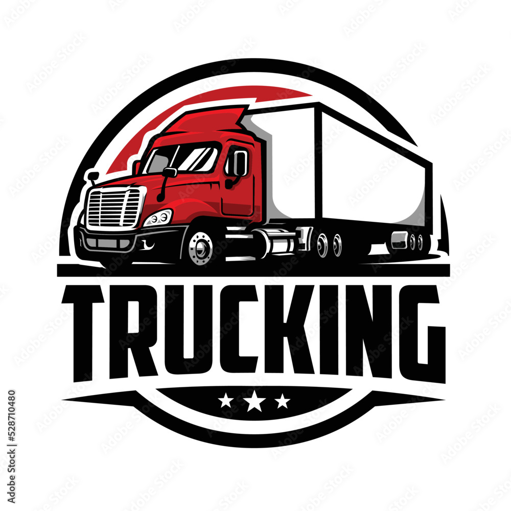 Trucking 18 wheeler circle emblem logo. Best for trucking and freight ...