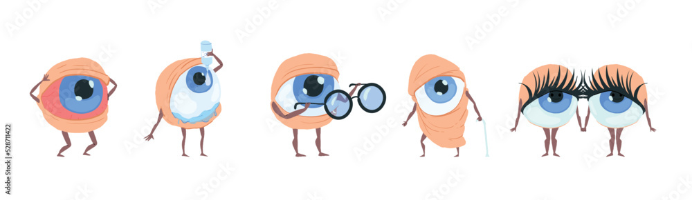 Cartoon vector illustration characters of human eyeballs in different ...