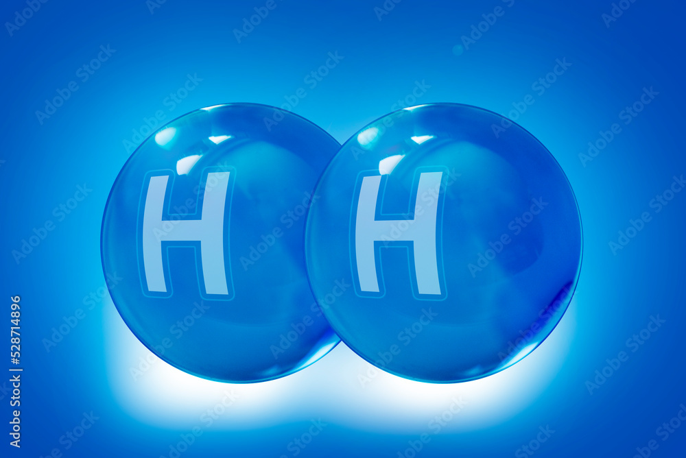 abstract blue hydrogen H2 molecules on blue backround, concept of ...