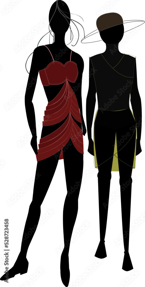 Fashion figure ten heads design template croquis wearing bodice Stock ...