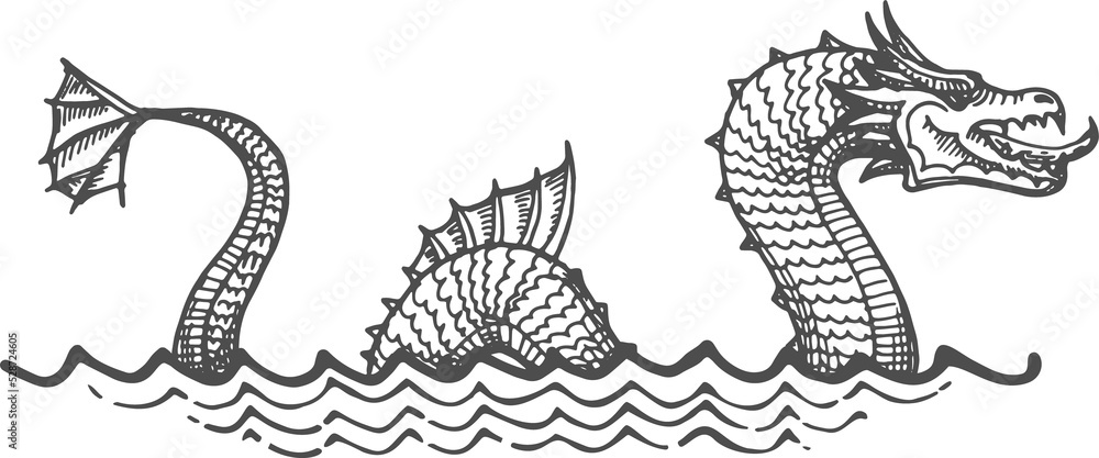 Sea serpent dragon bakunawa isolated water beast Stock Illustration ...