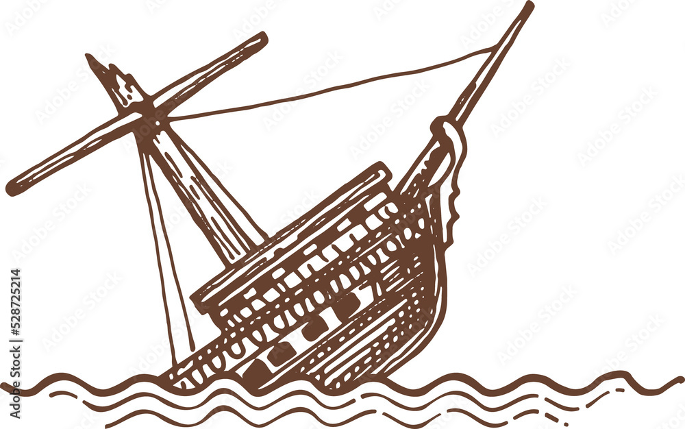 Sunken sailing boat in sea, shipwreck broken ship ilustración de Stock ...